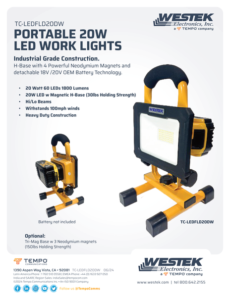 20W LED Work Light – Magnetic Base, 1800 Lumen, Industrial Grade ...